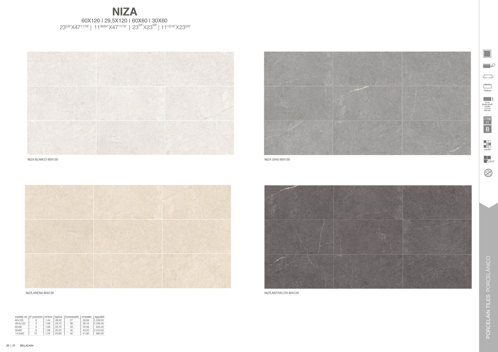 NIZA (porcelánico 60x120/ 29,5x120/ 60x60/ 30x60) - Bellacasa Cerámica
